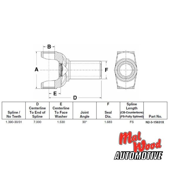 Tremec & Ford 31 Spline Slip Yoke - N2-3-15631X | Mal Wood Automotive